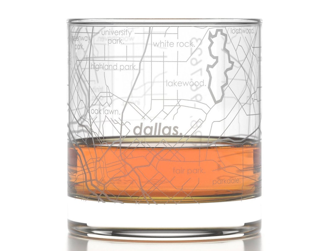 Dallas City Map Rocks Glass | Engraved Whiskey Glass (11oz) | Etched ...