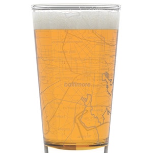 Baltimore Map Pint Glass | Engraved Beer Glass (16oz) | Etched Drinking ...