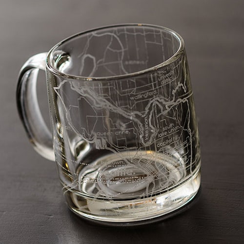 Seattle Map Coffee Mug Engraved Glass Mug 13oz Etched - Etsy