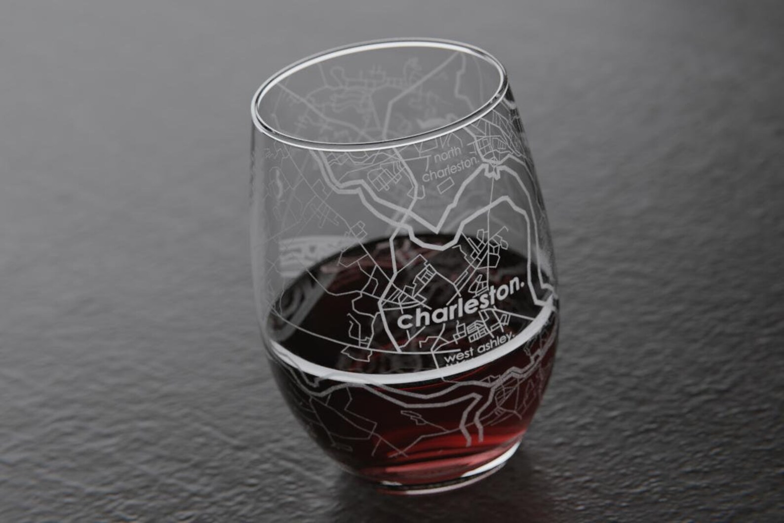 Charleston SC Map Stemless Wine Glass | Engraved Wine Glass (15oz ...