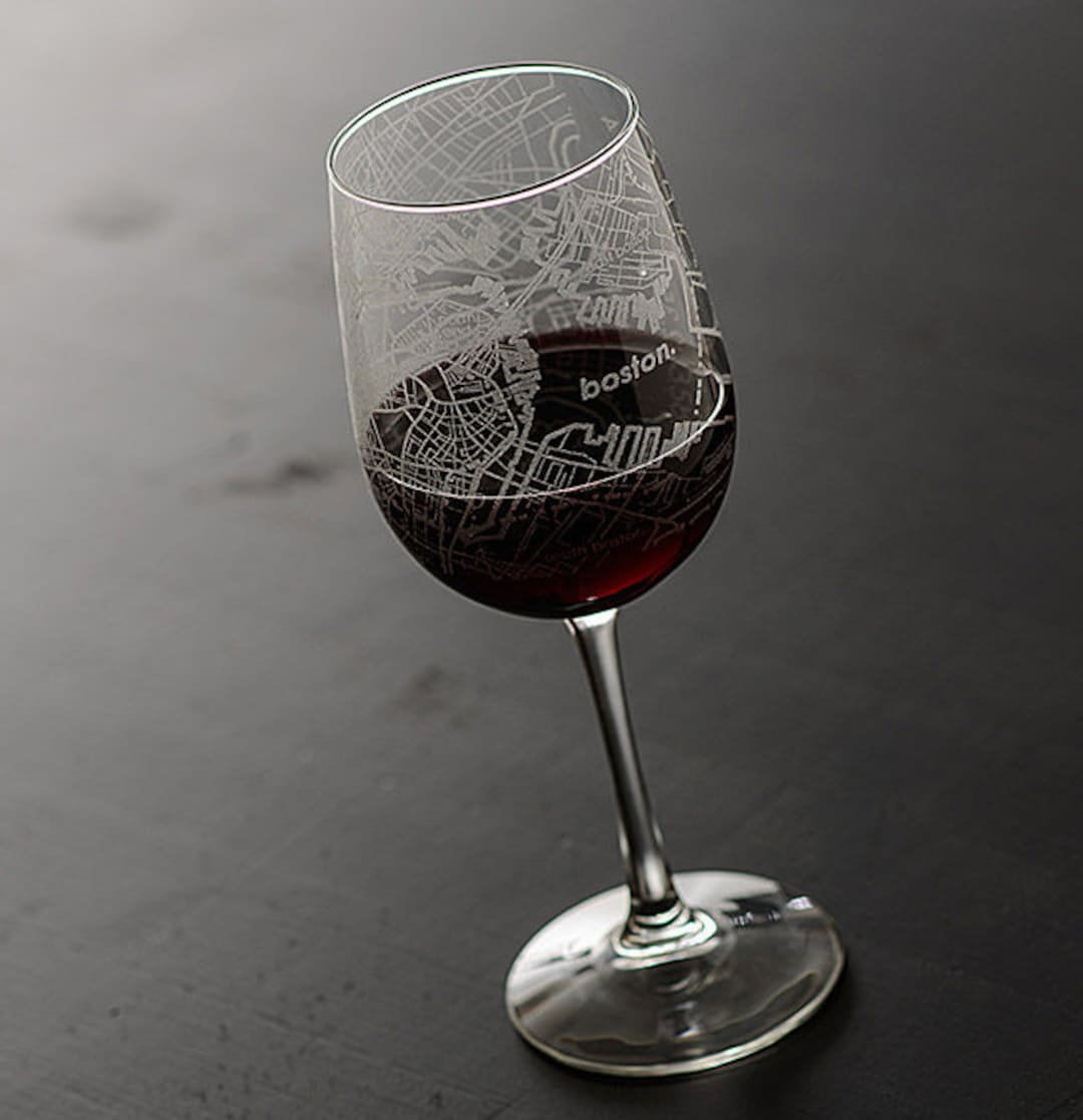 Boston Map Stemmed Wine Glass | Engraved Wine Glasses (16oz) | Etched ...