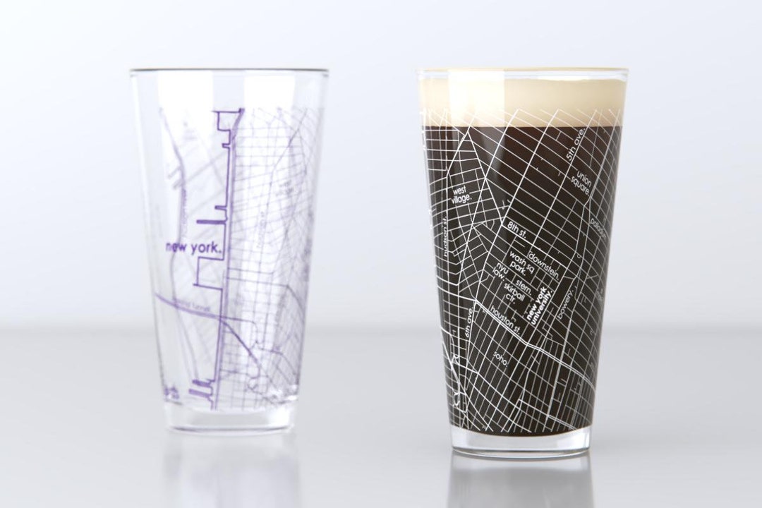 NYC - Greenwich Village Map Pint Glass Pair - Purple & White - Etsy