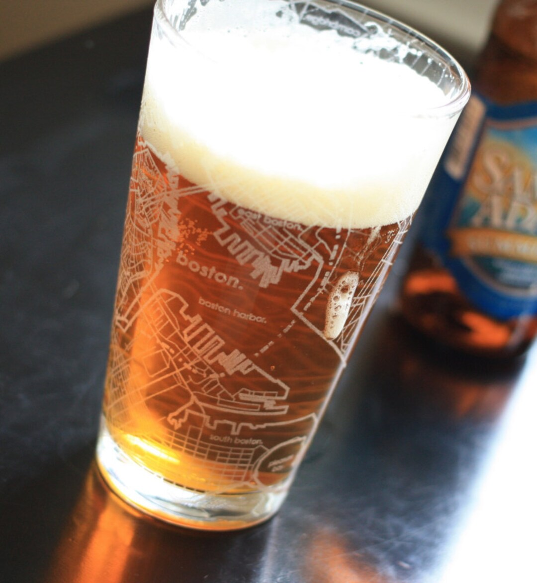 Boston Map Pint Glass | Engraved Beer Glass (16oz) | Etched Drinking ...