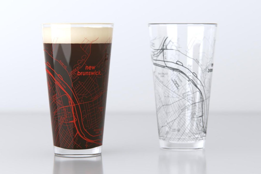 New Brunswick NJ Map Pint Glass Pair - Red & Gray - Etsy