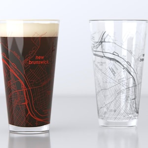 New Brunswick NJ Map Pint Glass Pair - Red & Gray - Etsy