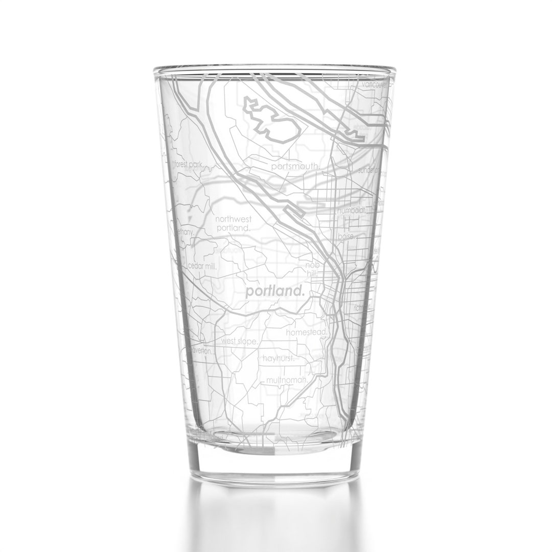 Portland OR Map Pint Glass | Engraved Beer Glass (16oz) | Etched ...