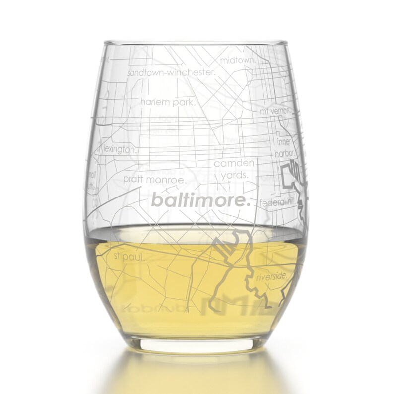Baltimore Map Stemless Wine Glass Engraved Wine Glass 15oz - Etsy