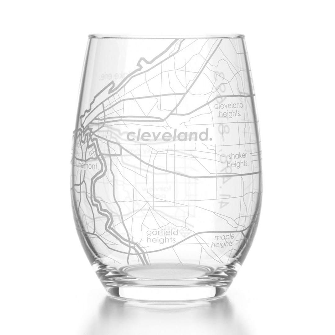 Cleveland Map Stemless Wine Glass | Engraved Wine Glass (15oz) | Etched ...