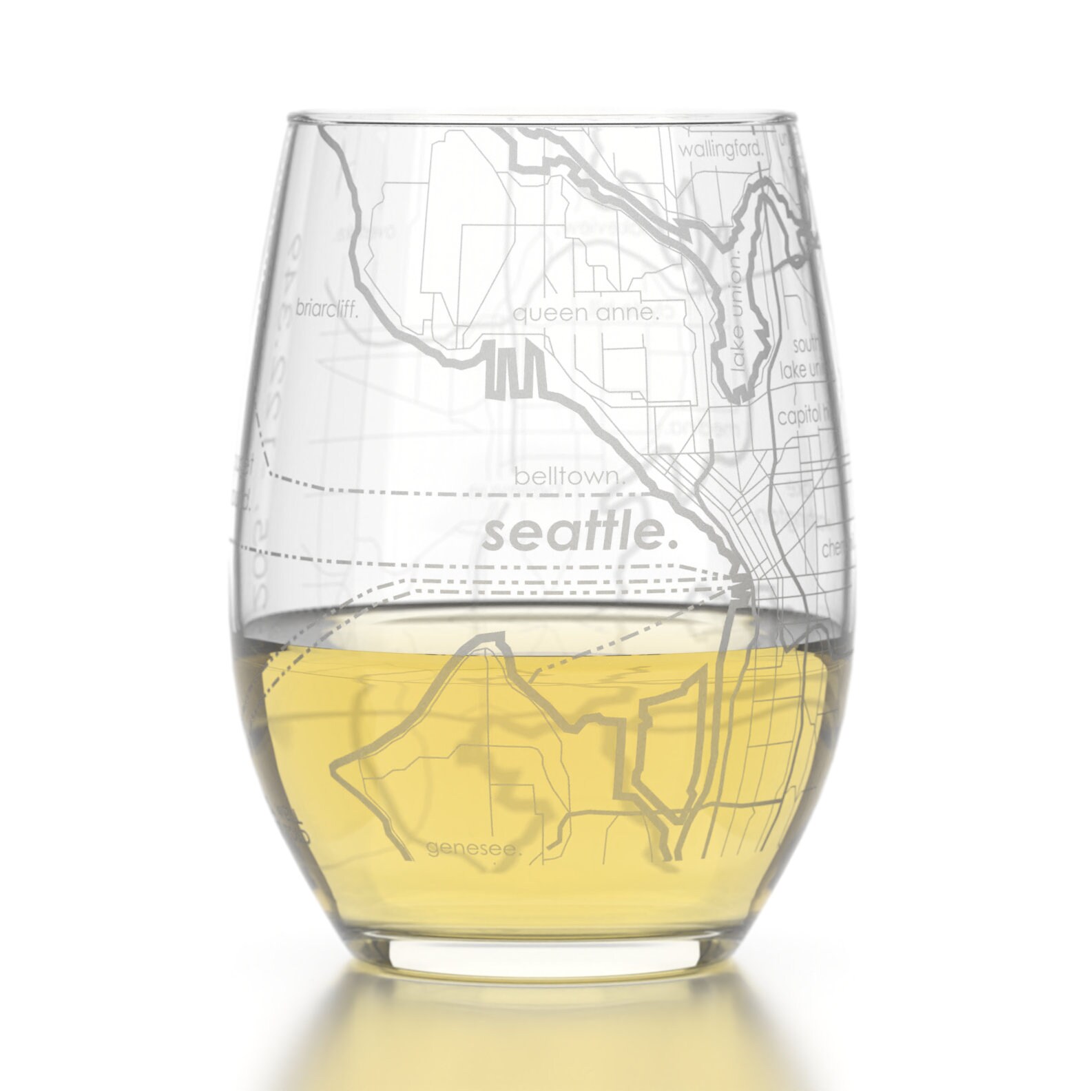 Seattle Map Stemless Wine Glass Engraved Wine Glass 15oz - Etsy