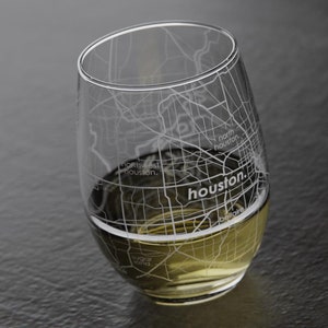 Houston Map Stemless Wine Glass Engraved Wine Glass 15oz - Etsy