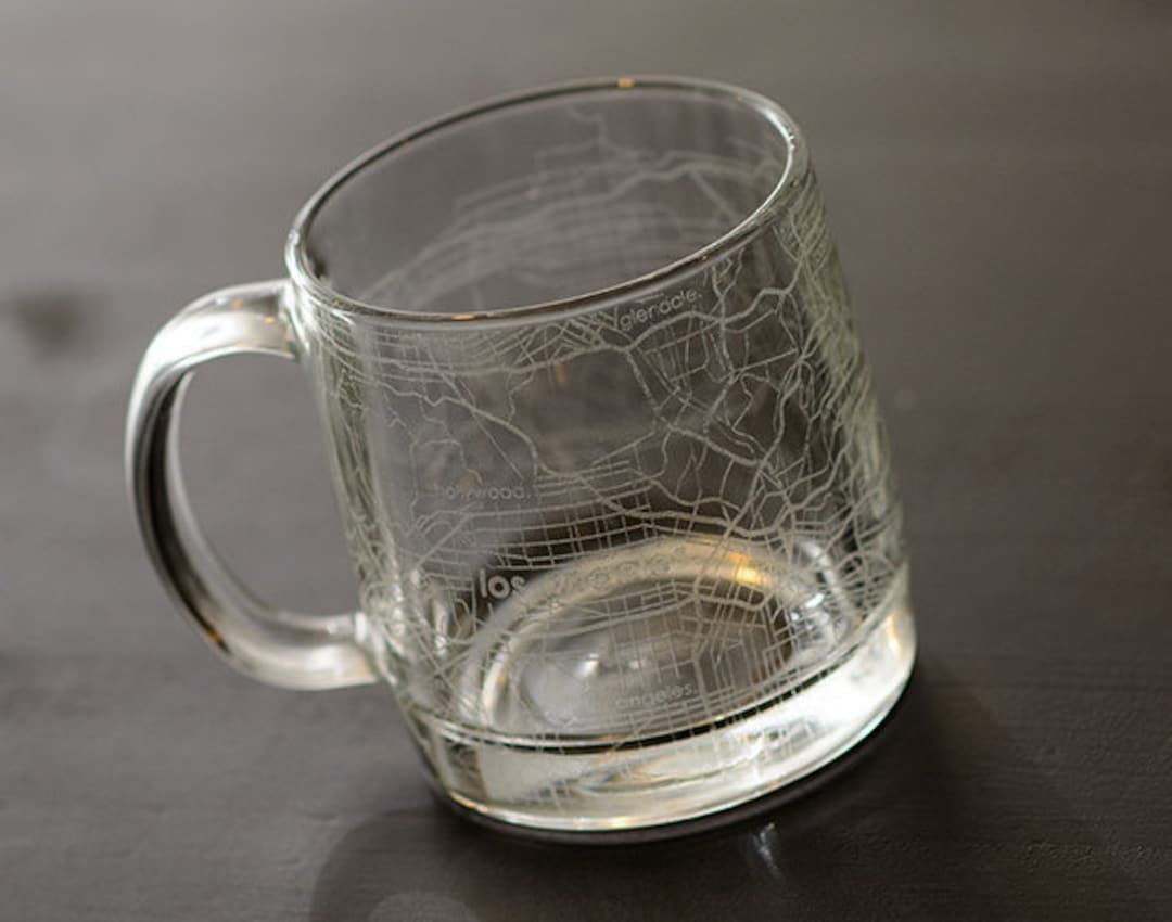 Los Angeles Map Coffee Mug | Engraved Glass Mug (13oz) | Etched Tea Cup ...