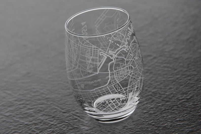 Boston Map Stemless Wine Glass | Engraved Wine Glass (15oz) | Etched ...