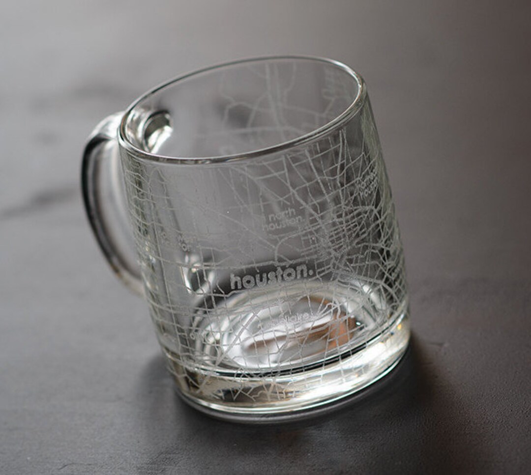 Houston Map Coffee Mug | Engraved Glass Mug (13oz) | Etched Tea Cup ...