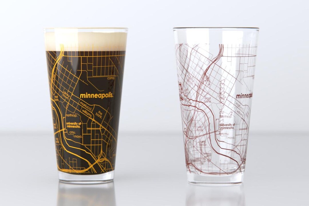 Minneapolis MN Map Pint Glass Pair - Gold & Maroon - Etsy