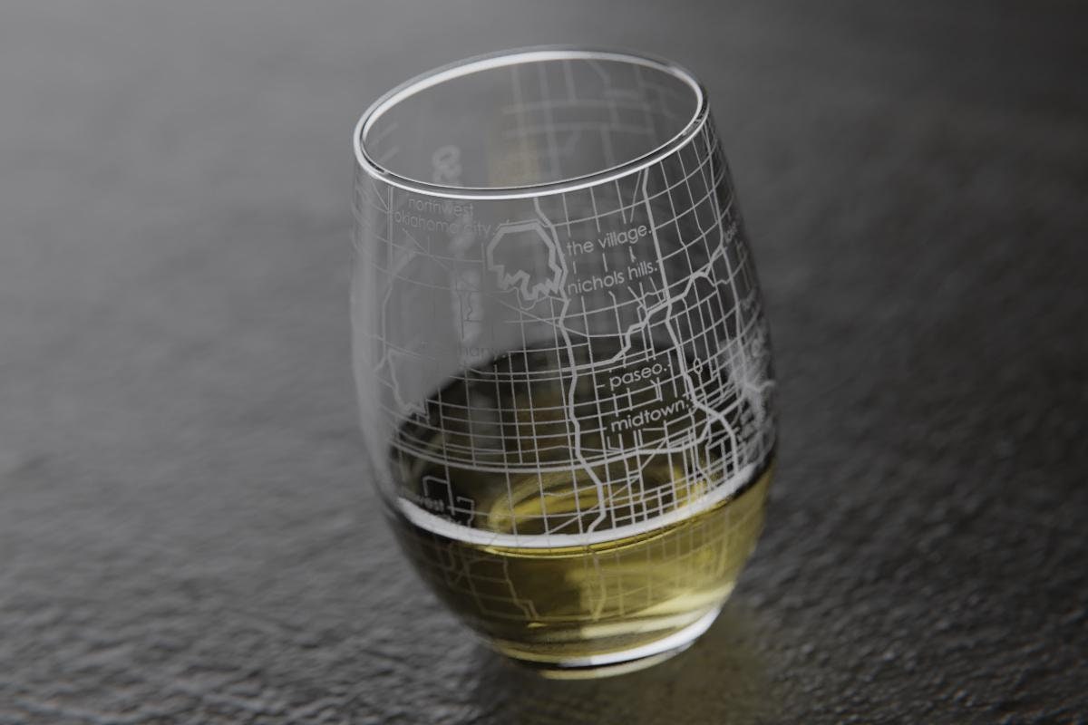 Oklahoma City Map Stemless Wine Glass | Engraved Wine Glass (15oz ...