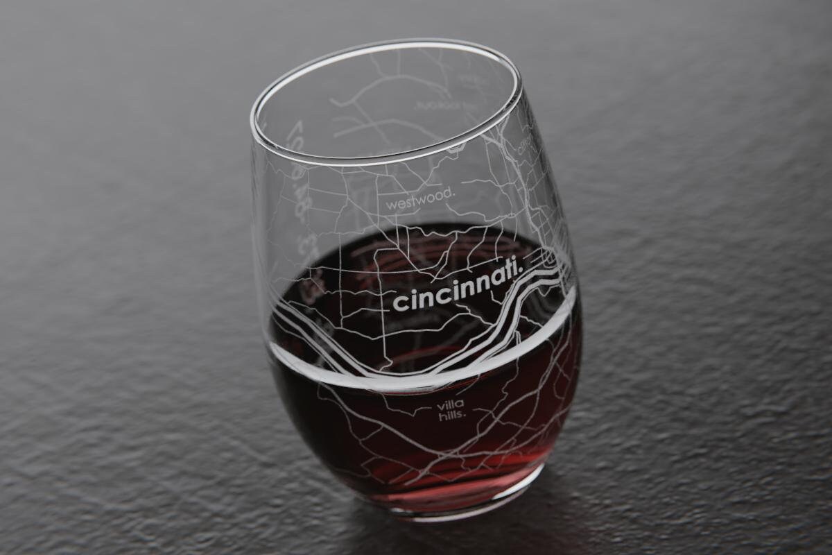 Cincinnati Map Stemless Wine Glass Engraved Wine Glass - Etsy