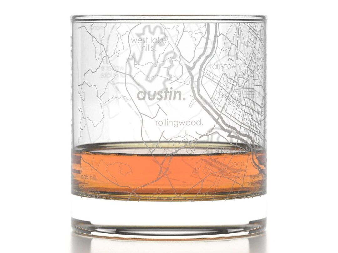 Austin City Map Rocks Glass | Engraved Whiskey Glass (11oz) | Etched ...