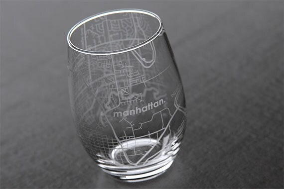 Manhattan KS Map Stemless Wine Glass Engraved Wine Glass - Etsy