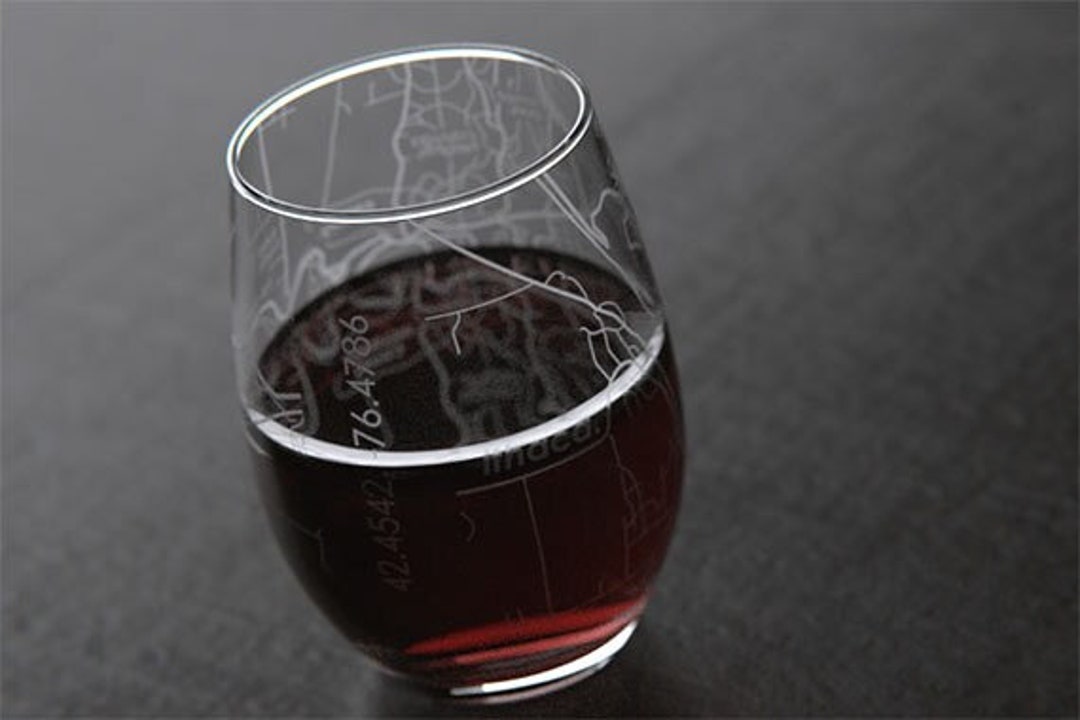 Ithaca NY Map Stemless Wine Glass | Engraved Wine Glass (15oz) | Etched ...