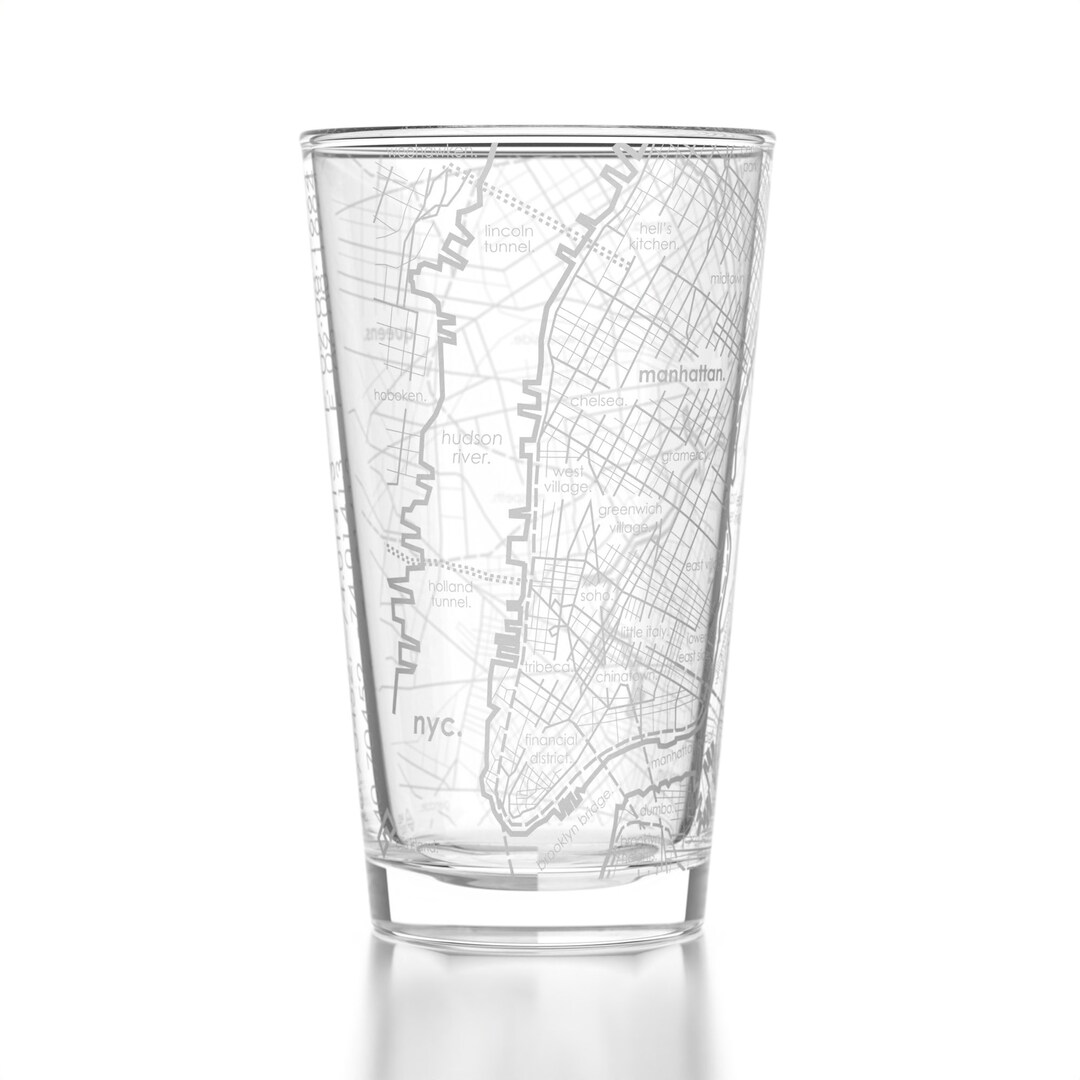 New York City Map Pint Glass | Engraved Beer Glass (16oz) | Etched ...
