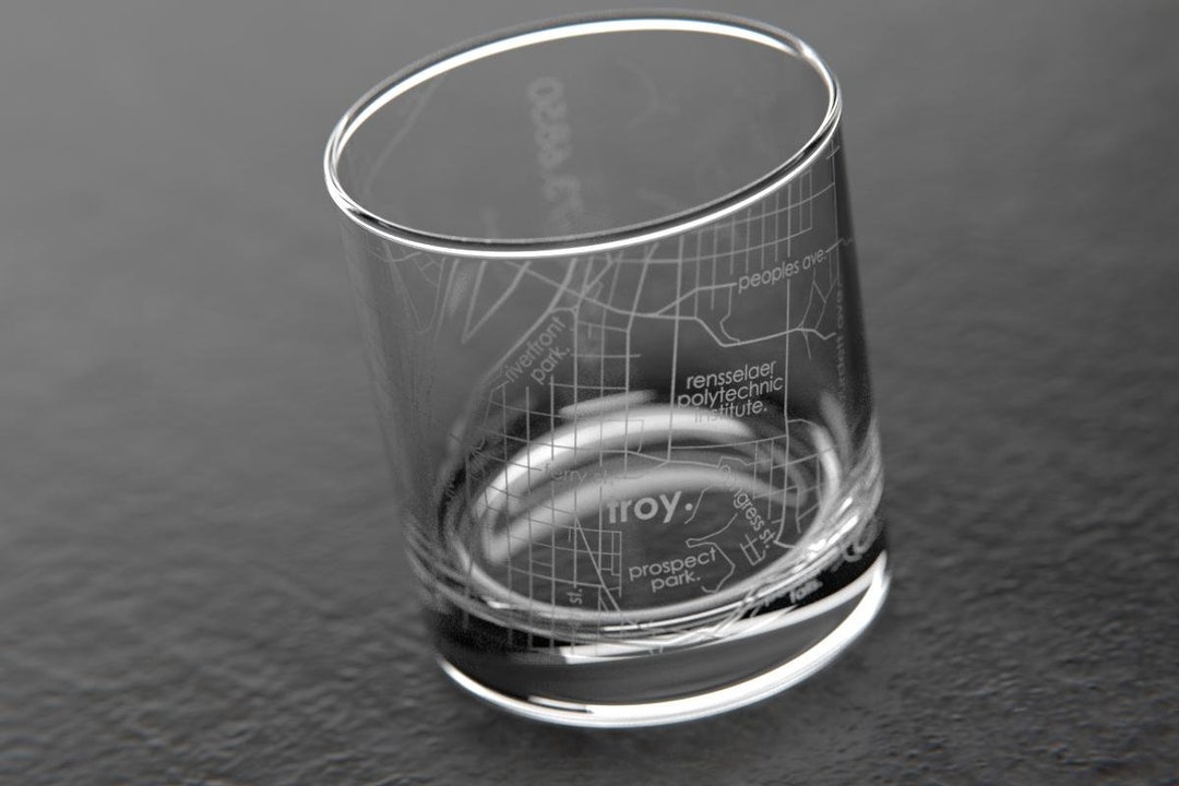 Troy, NY City Map Rocks Glass | Engraved Whiskey Glass (11oz) | Etched ...