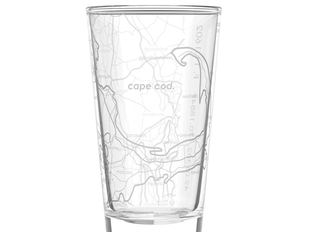 Cape Cod Map Pint Glass | Engraved Beer Glass (16oz) | Etched Drinking ...