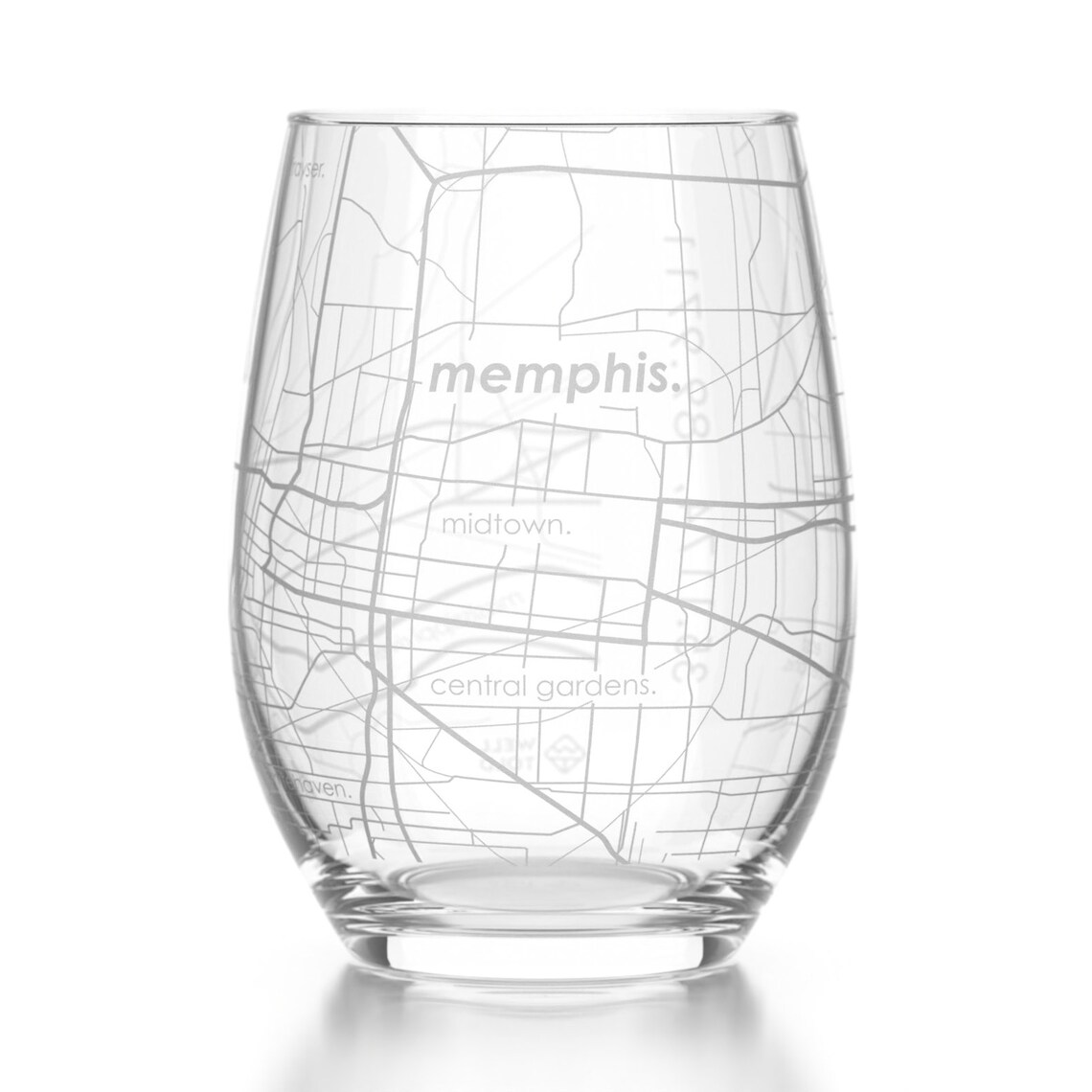 Memphis, TN Map Stemless Wine Glass | Engraved Wine Glass (15oz ...