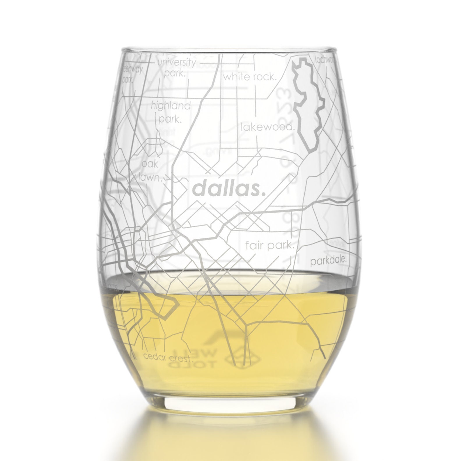 Dallas Map Stemless Wine Glass | Engraved Wine Glass (15oz) | Etched ...
