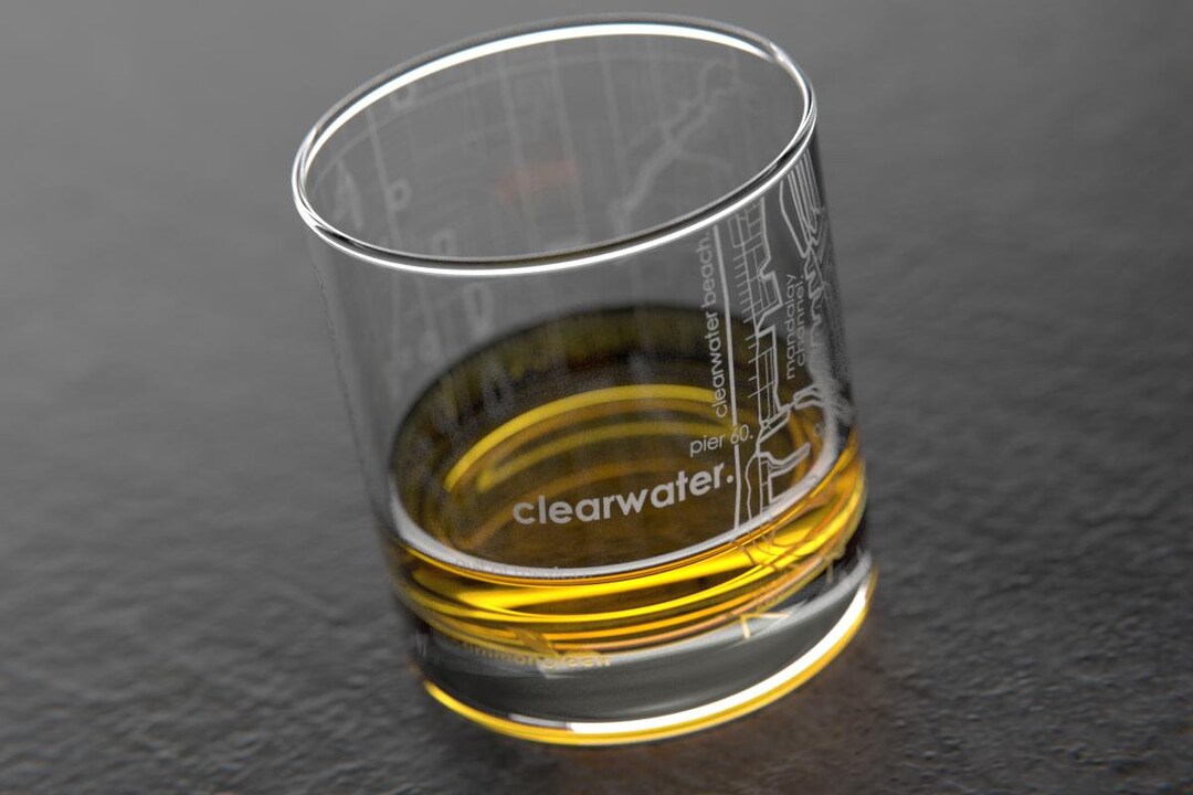 Clearwater, FL City Map Rocks Glass | Engraved Whiskey Glass (11oz ...