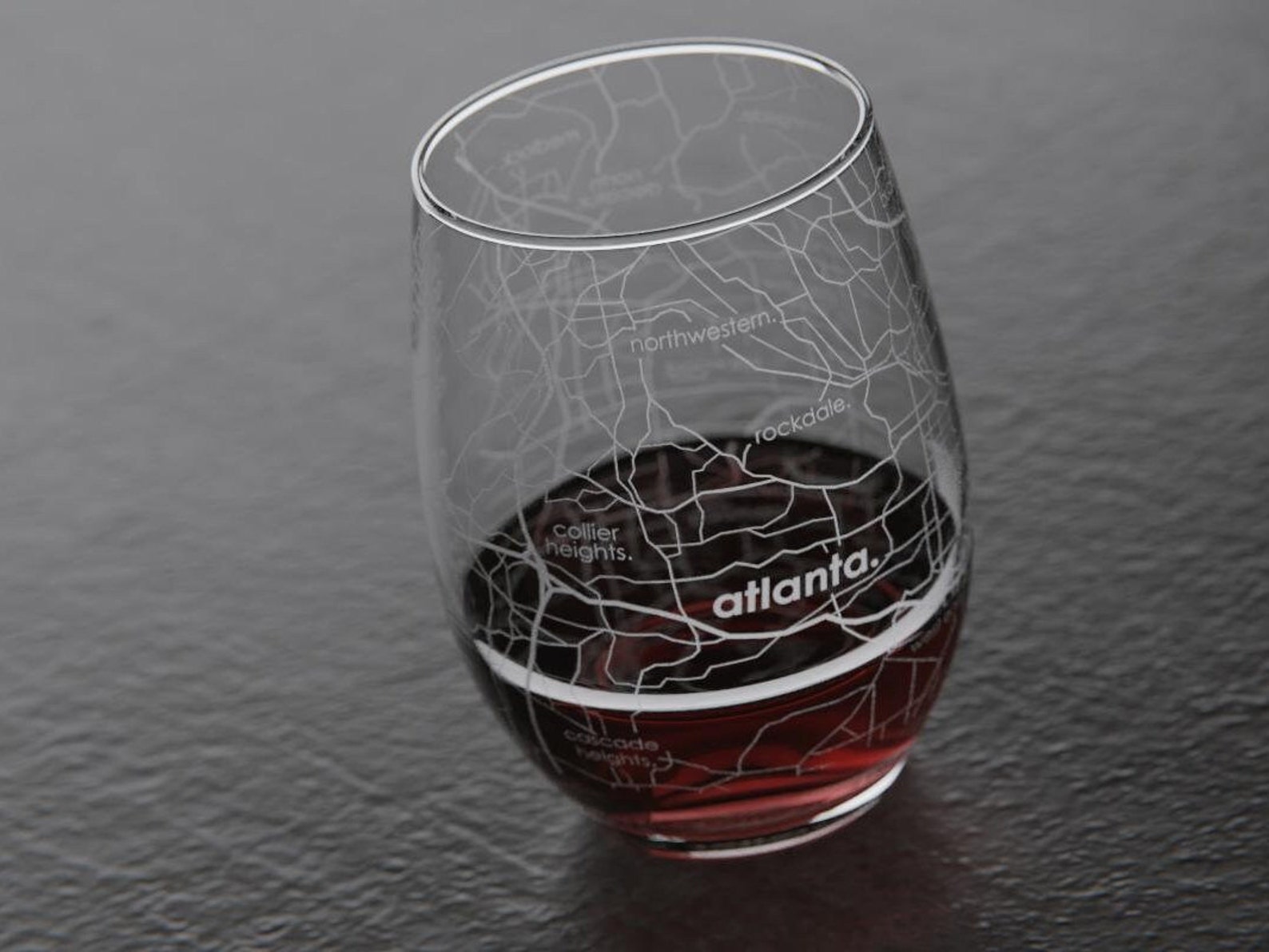 Atlanta Map Stemless Wine Glass | Engraved Wine Glass (15oz) | Etched ...