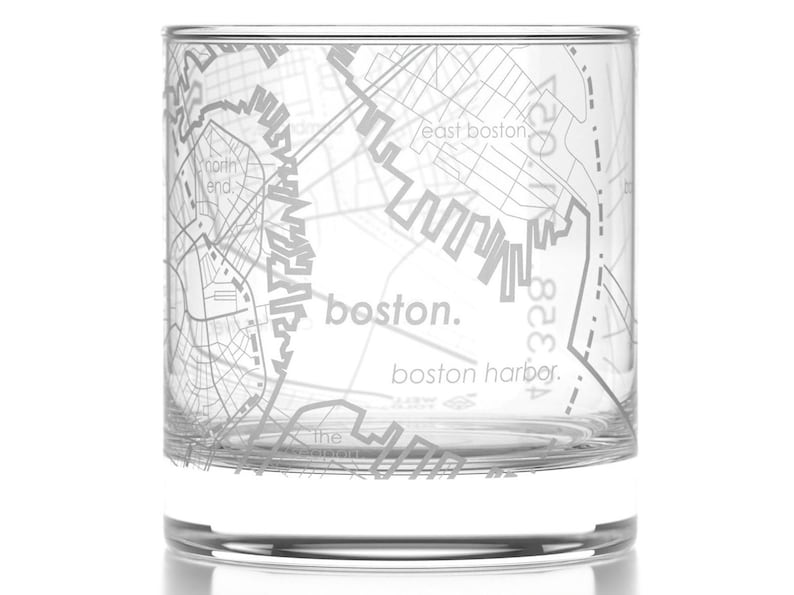 Boston City Map Rocks Glass | Engraved Whiskey Glass (11oz) | Etched ...