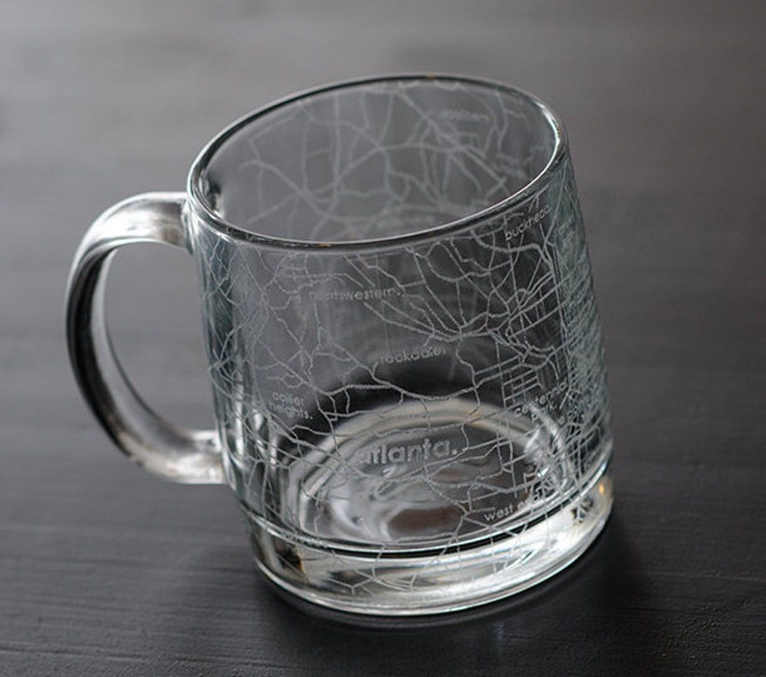 Atlanta Map Coffee Mug | Engraved Glass Mug (13oz) | Etched Tea Cup ...