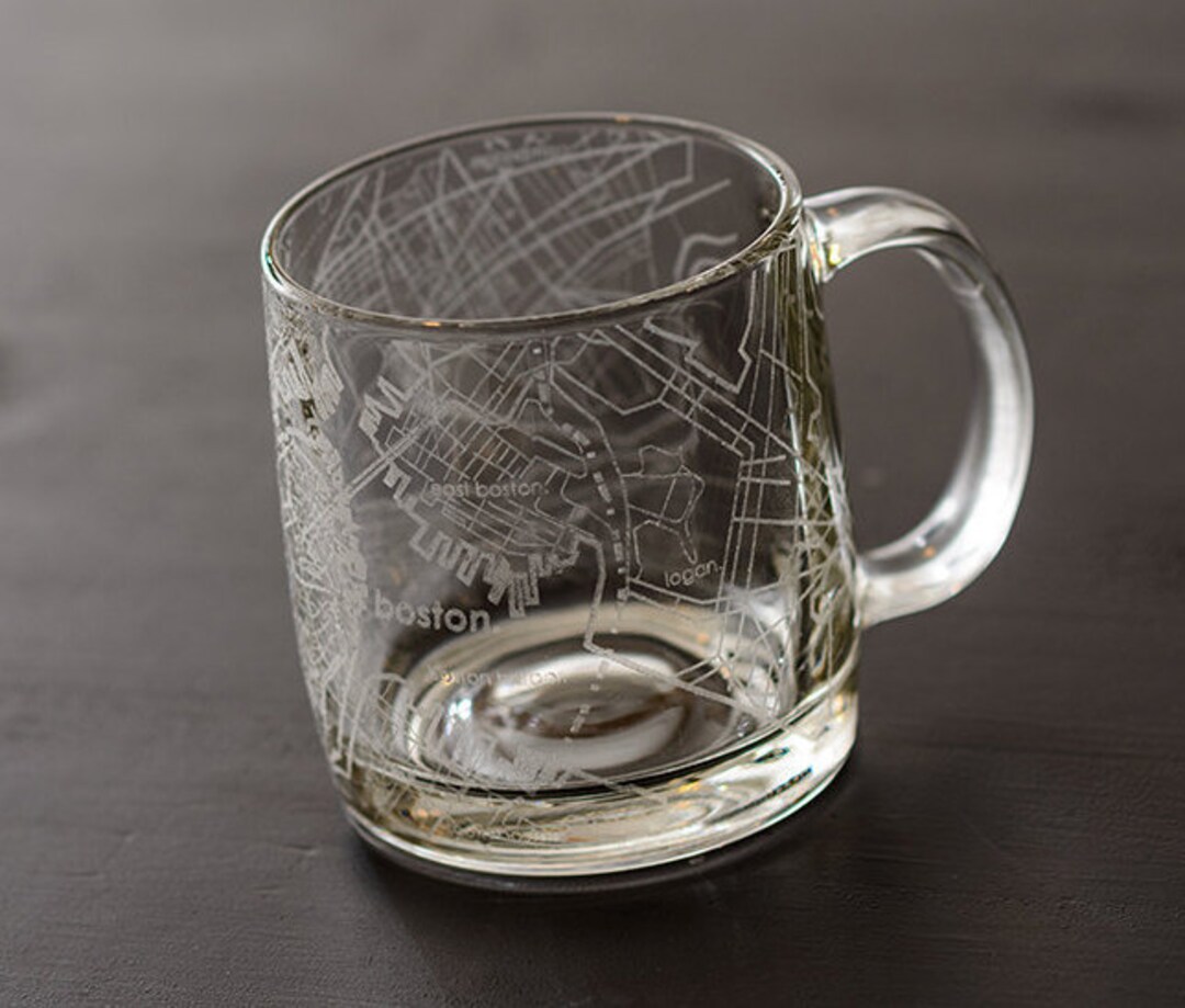 Boston Map Coffee Mug | Engraved Glass Mug (13oz) | Etched Tea Cup ...