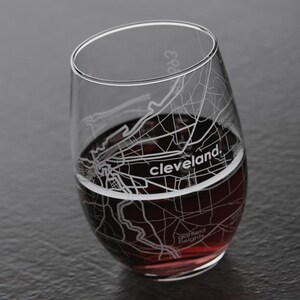 Cleveland Map Stemless Wine Glass | Engraved Wine Glass (15oz) | Etched ...