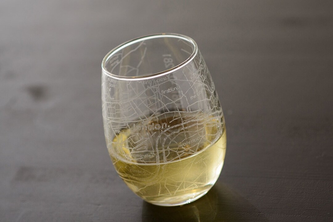 London Map Stemless Wine Glass | Engraved Wine Glass (15oz) | Etched ...