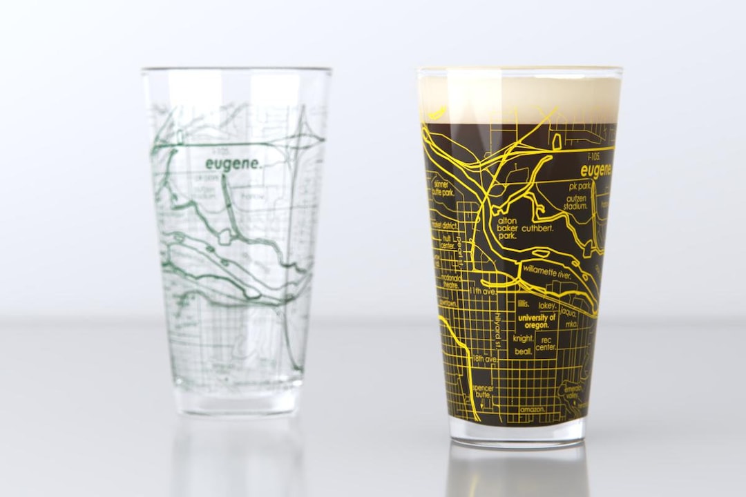 Eugene OR Map Pint Glass Pair - Green & Yellow - Etsy