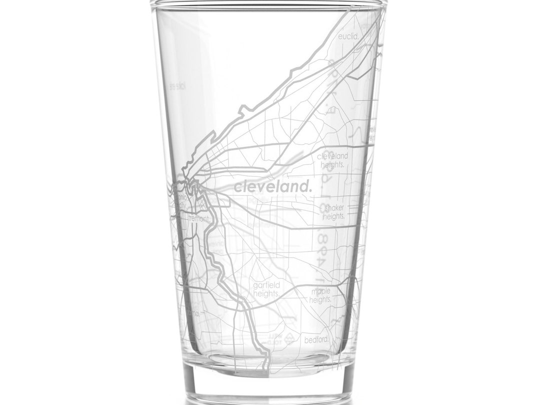 Cleveland Map Pint Glass | Engraved Beer Glass (16oz) | Etched Drinking ...