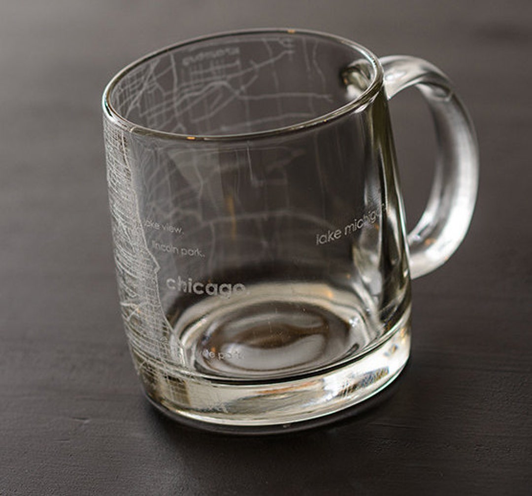 Chicago Map Coffee Mug | Engraved Glass Mug (13oz) | Etched Tea Cup | Chicago Gifts | Chicago ...