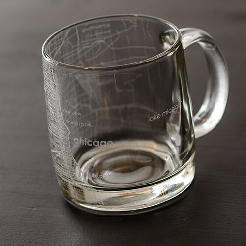 Chicago Map Coffee Mug Engraved Glass Mug 13oz Etched - Etsy