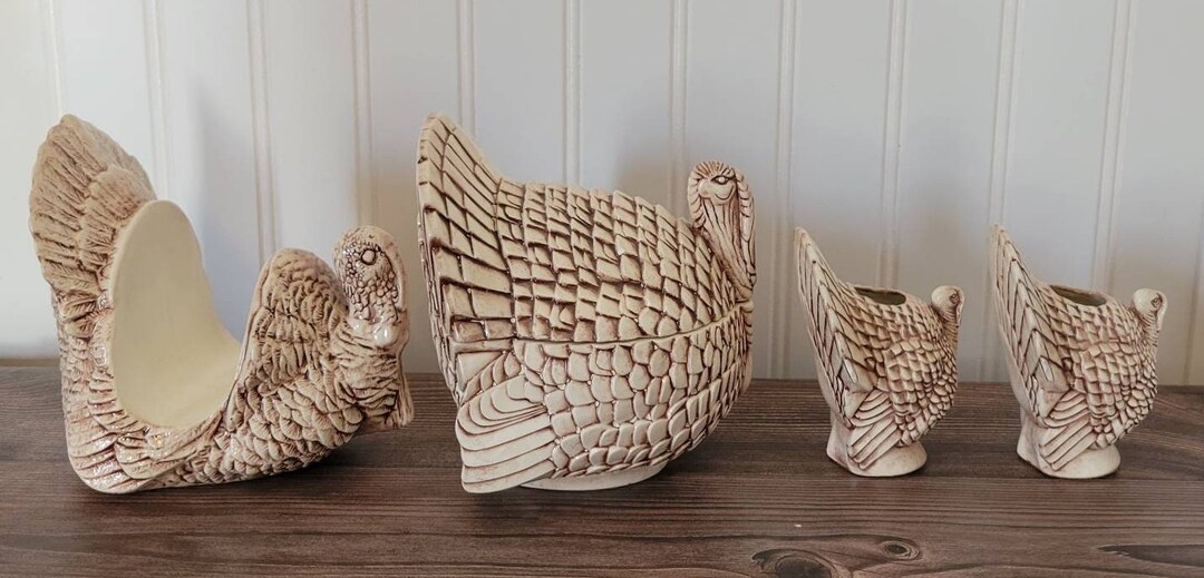 Vintage Hand Painted Ceramic Turkey Set - Etsy