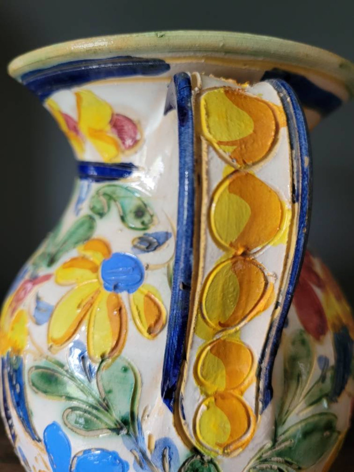 Vintage Sgraffito Pottery Pitcher Flowers and Birds Italy | Etsy