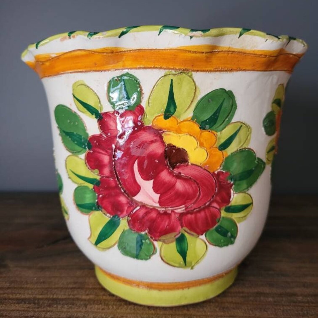 Vintage Hand Painted Pottery Planter - Etsy