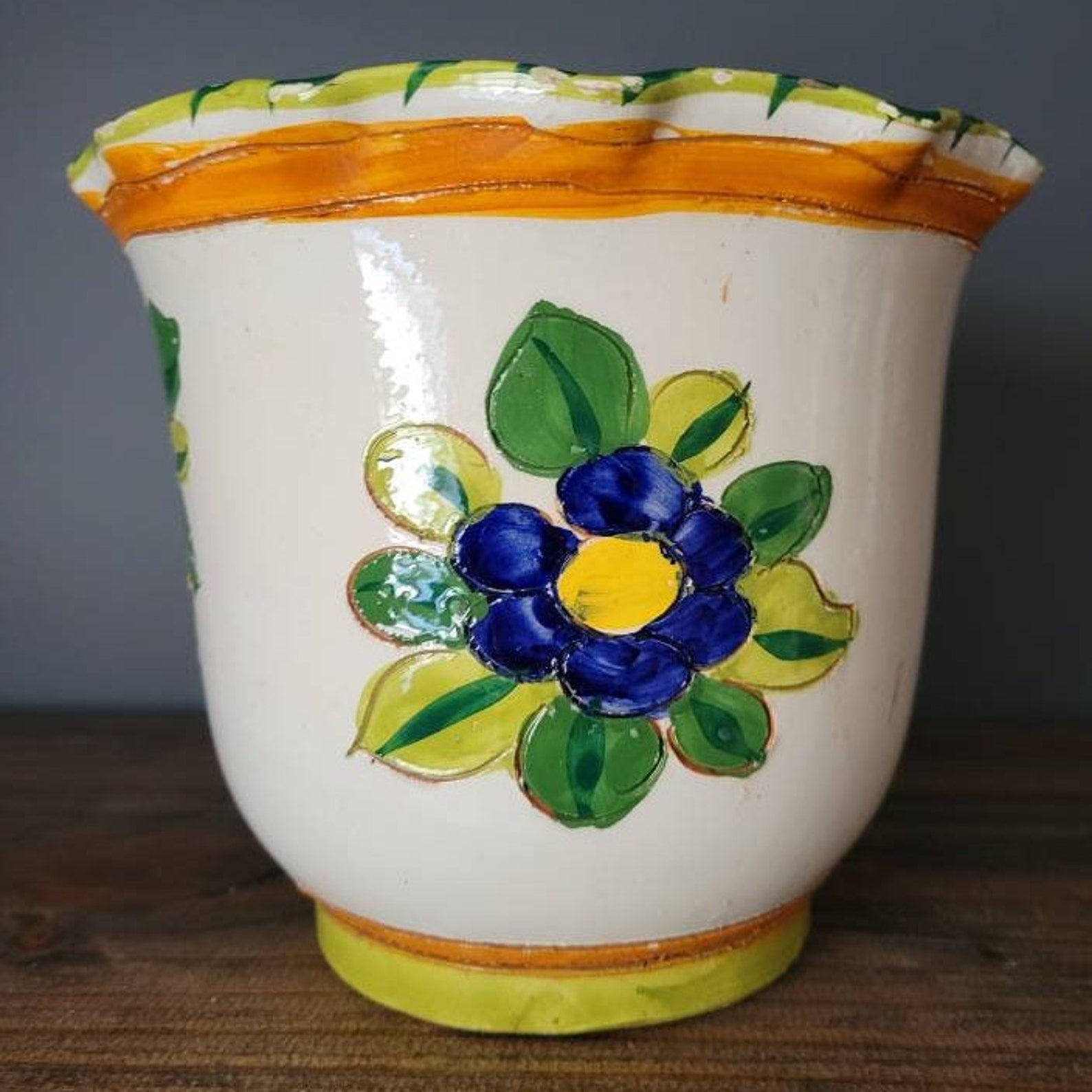 Vintage Hand Painted Pottery Planter - Etsy