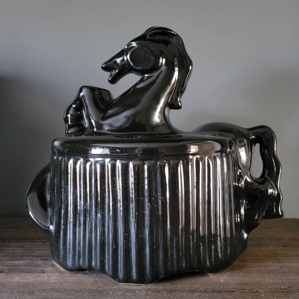 Vintage Glossy Black Horse Planter 1950's - Etsy