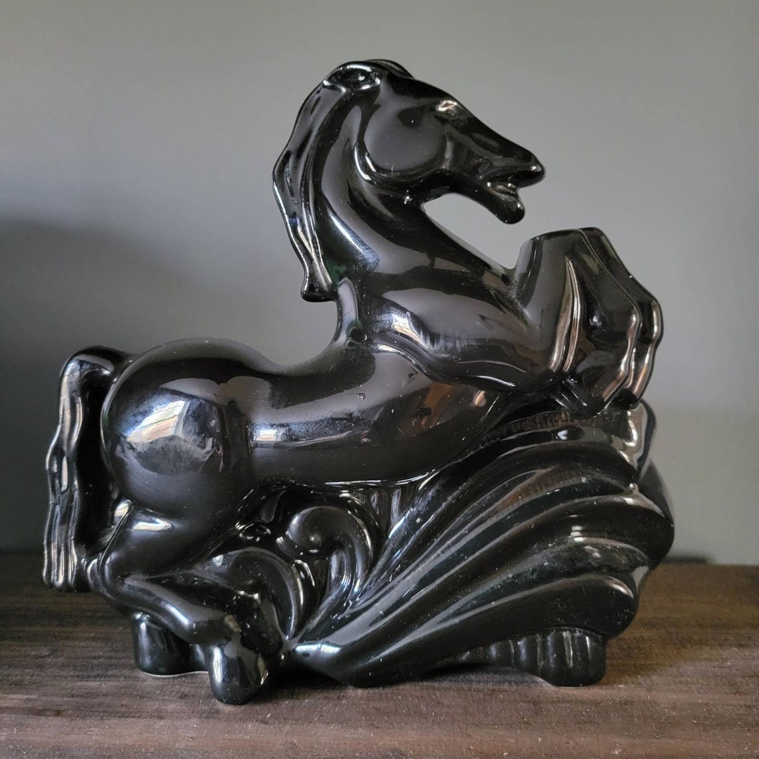Vintage Glossy Black Horse Planter 1950's - Etsy