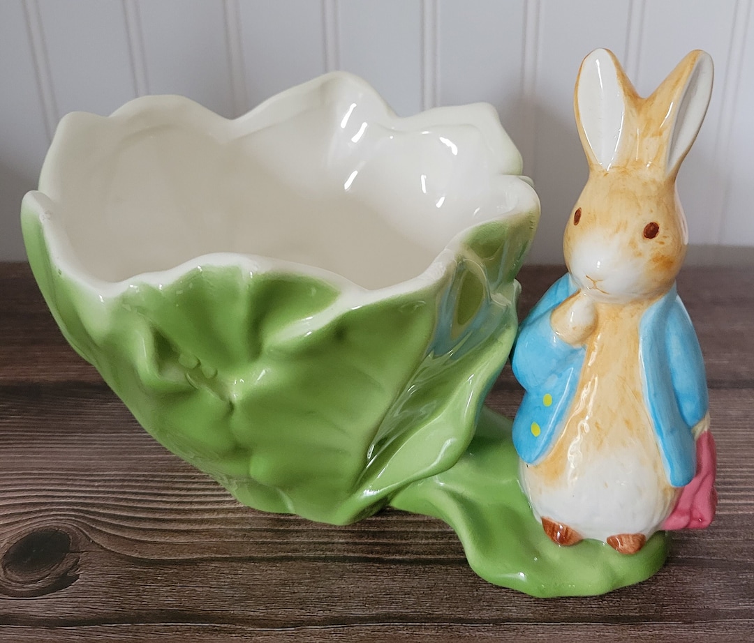 Vintage Ceramic Rabbit Cabbage Planter - Etsy
