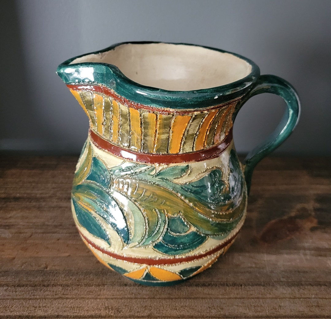 Vintage Sgraffito Pottery Pitcher, Italy - Etsy