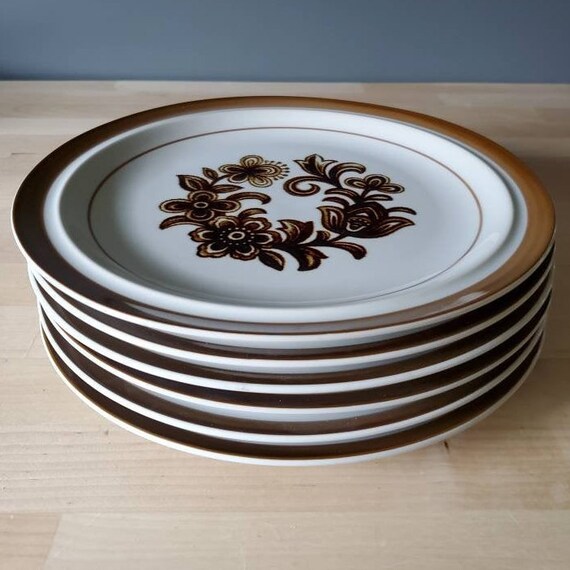 Set of Six Brown Monterrey Stoneware Dinner Plates Made in | Etsy