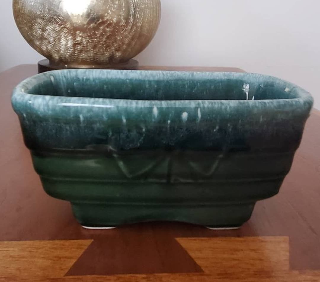 Vintage Small Tiered Hull Planter - Green Drip and Bow -1950s - Etsy