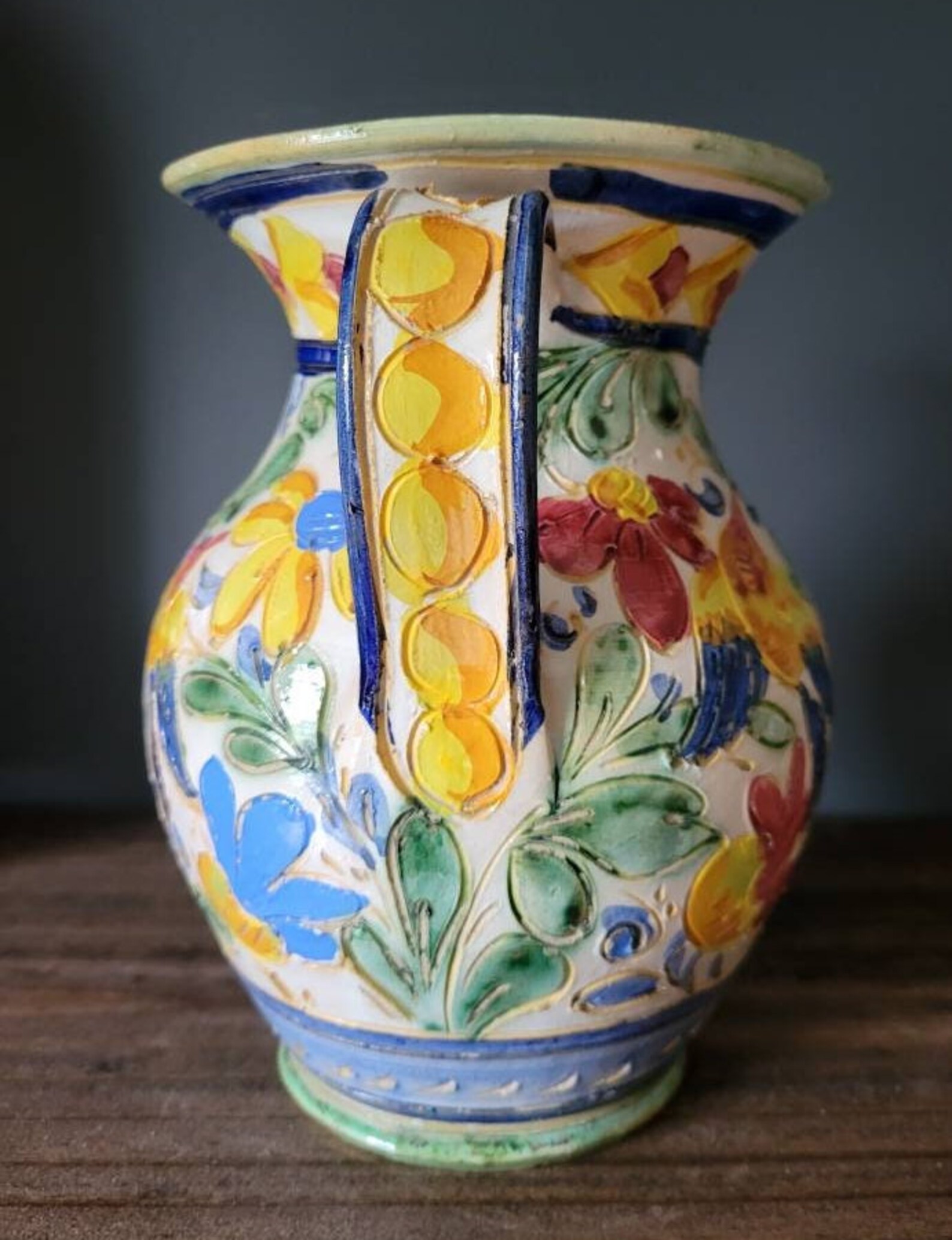 Vintage Sgraffito Pottery Pitcher Flowers and Birds Italy | Etsy